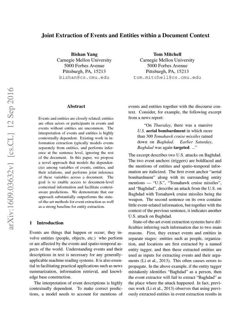 Joint Extraction Of Events And Entities Within A Document Context Deepai