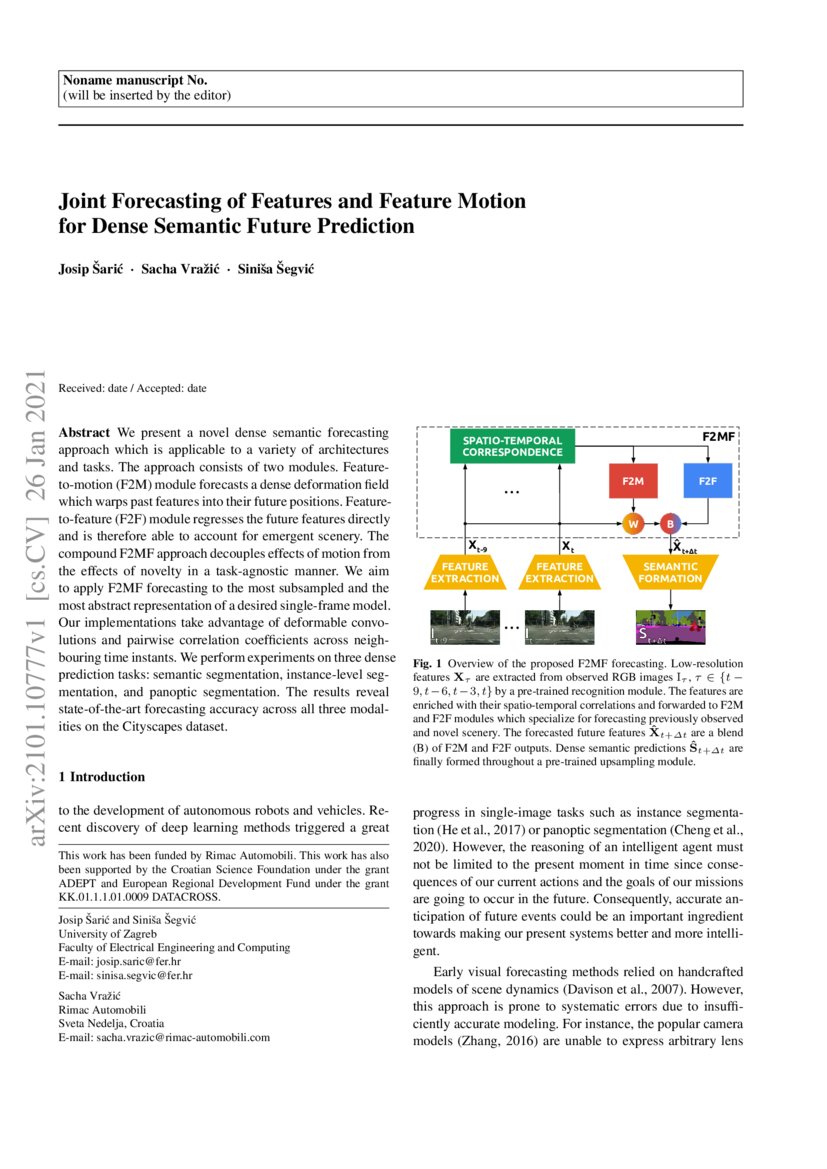 Joint Forecasting Of Features And Feature Motion For Dense Semantic