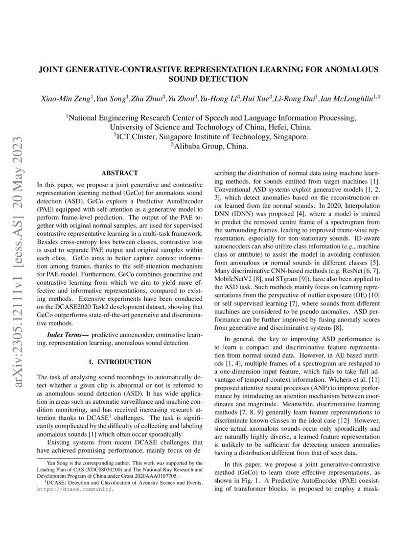 Joint Generative Contrastive Representation Learning For Anomalous Sound Detection Deepai