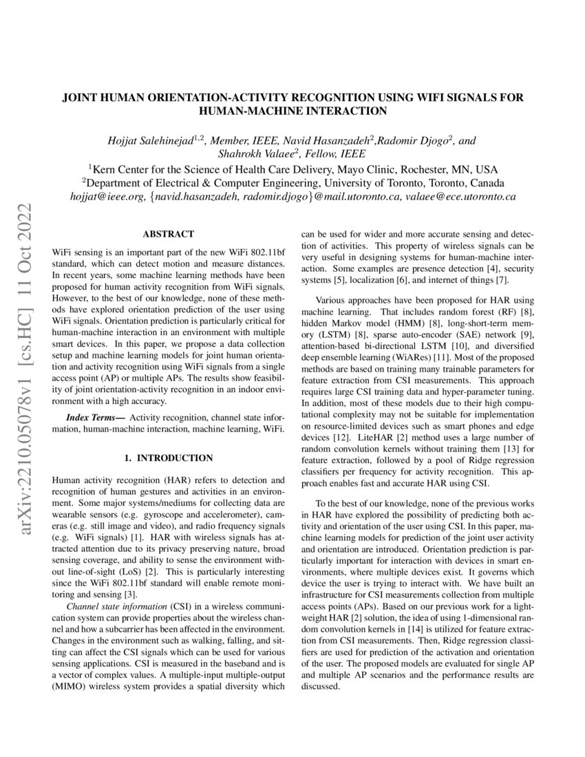 Joint Human Orientation-Activity Recognition Using WiFi Signals for Human-Machine Interaction ...