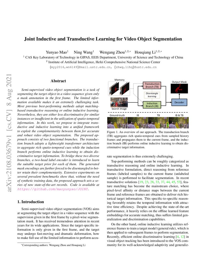 Joint Inductive And Transductive Learning For Video Object Segmentation Deepai