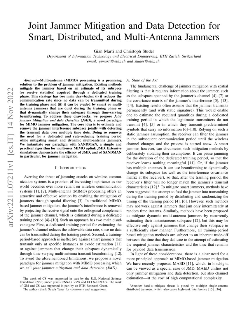 Joint Jammer Mitigation And Data Detection For Smart Distributed And 7784
