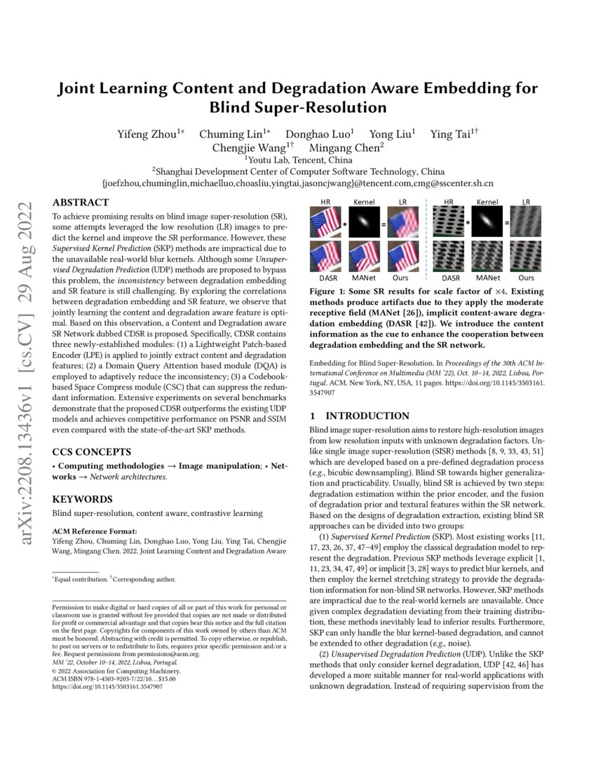 Joint Learning Content and Degradation Aware Feature for Blind Super-Resolution | DeepAI