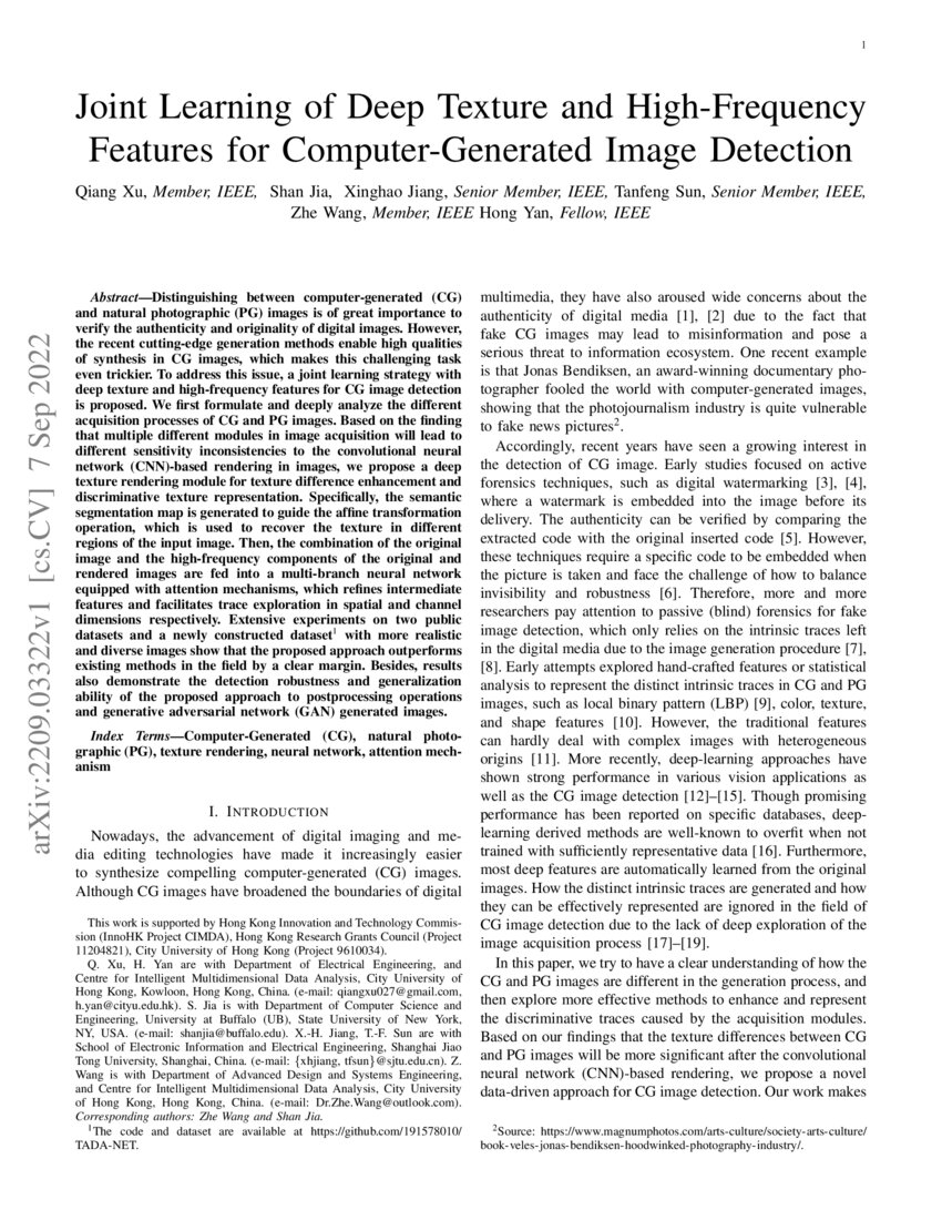 Joint Learning Of Deep Texture And High Frequency Features For Computer Generated Image