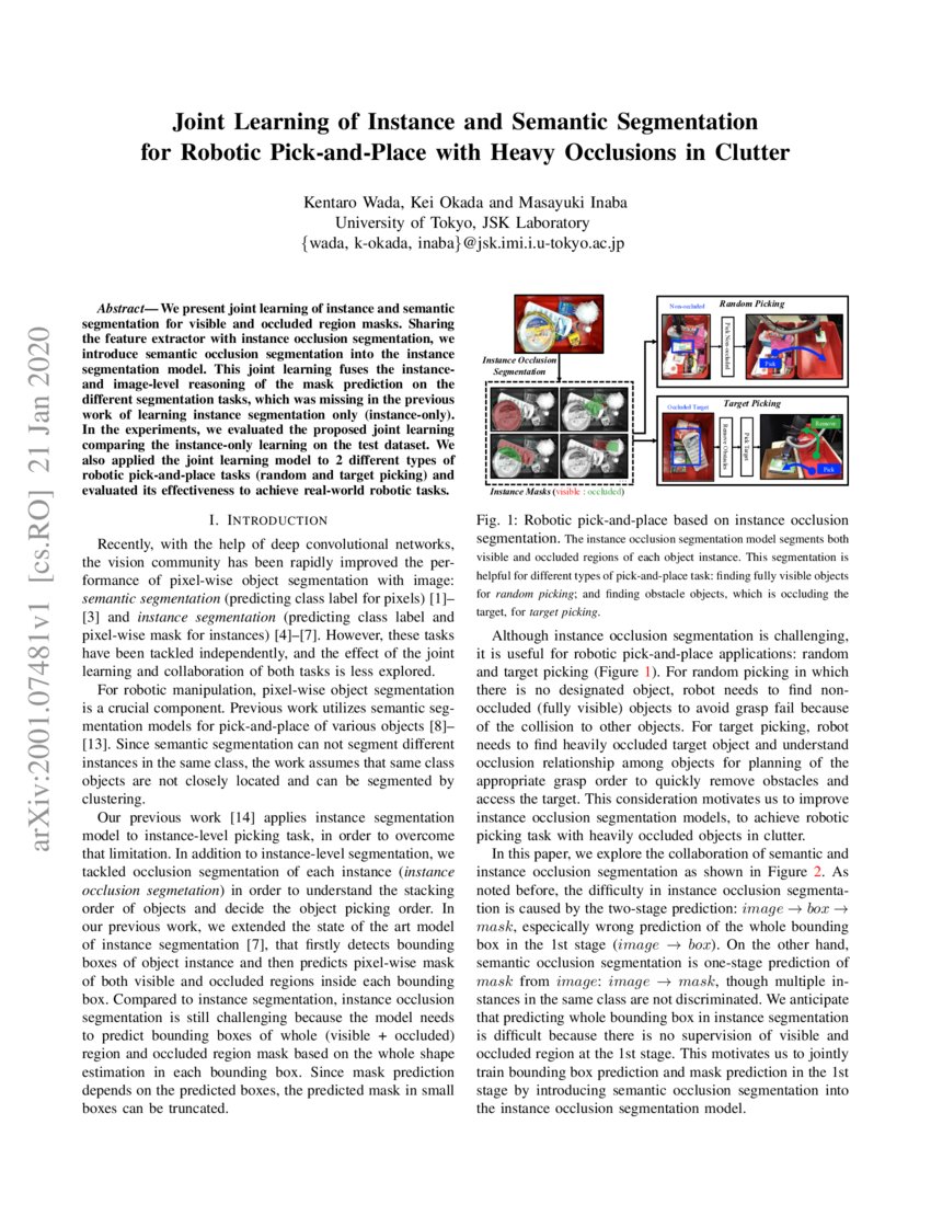 Joint Learning Of Instance And Semantic Segmentation For Robotic Pick And Place With Heavy
