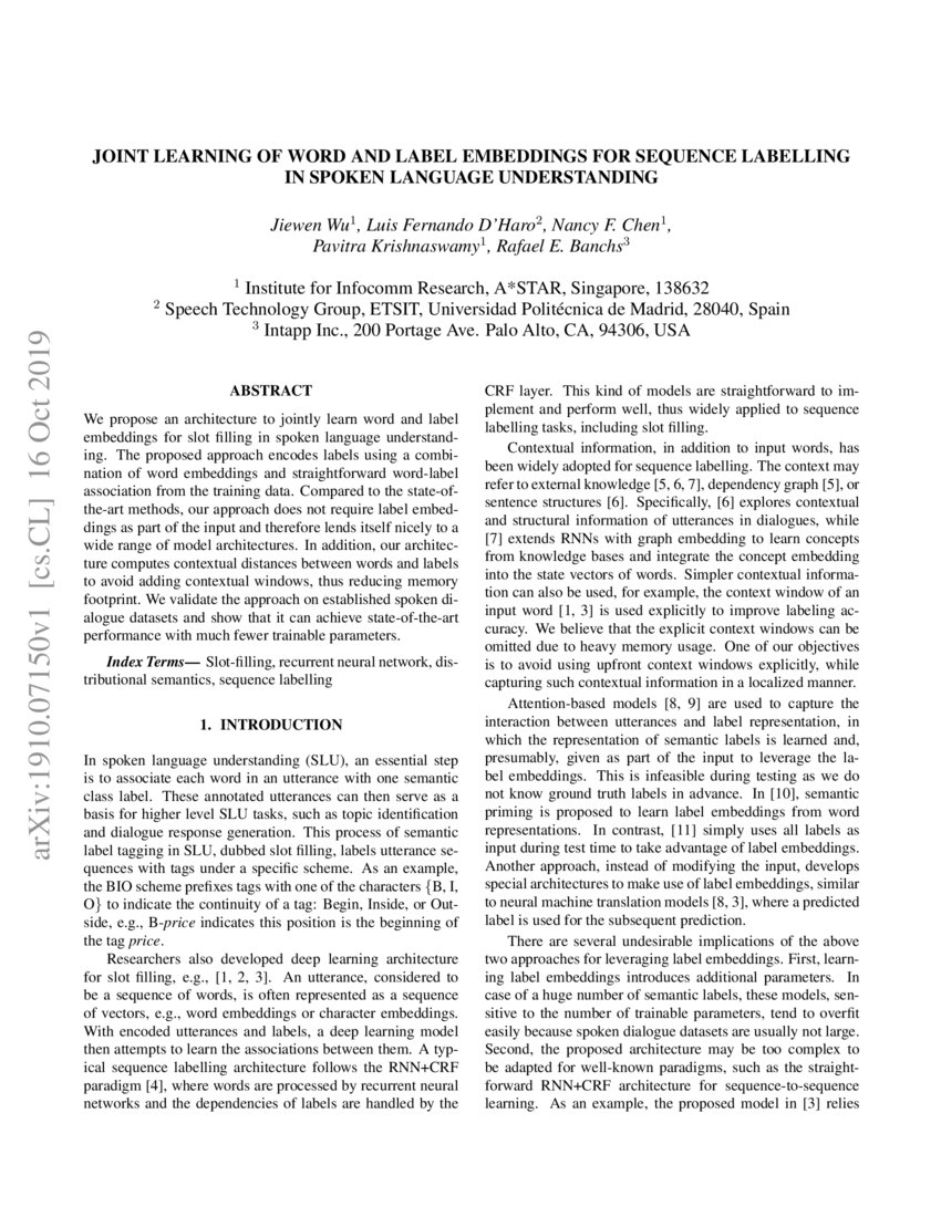 Joint Learning Of Word And Label Embeddings For Sequence Labelling In