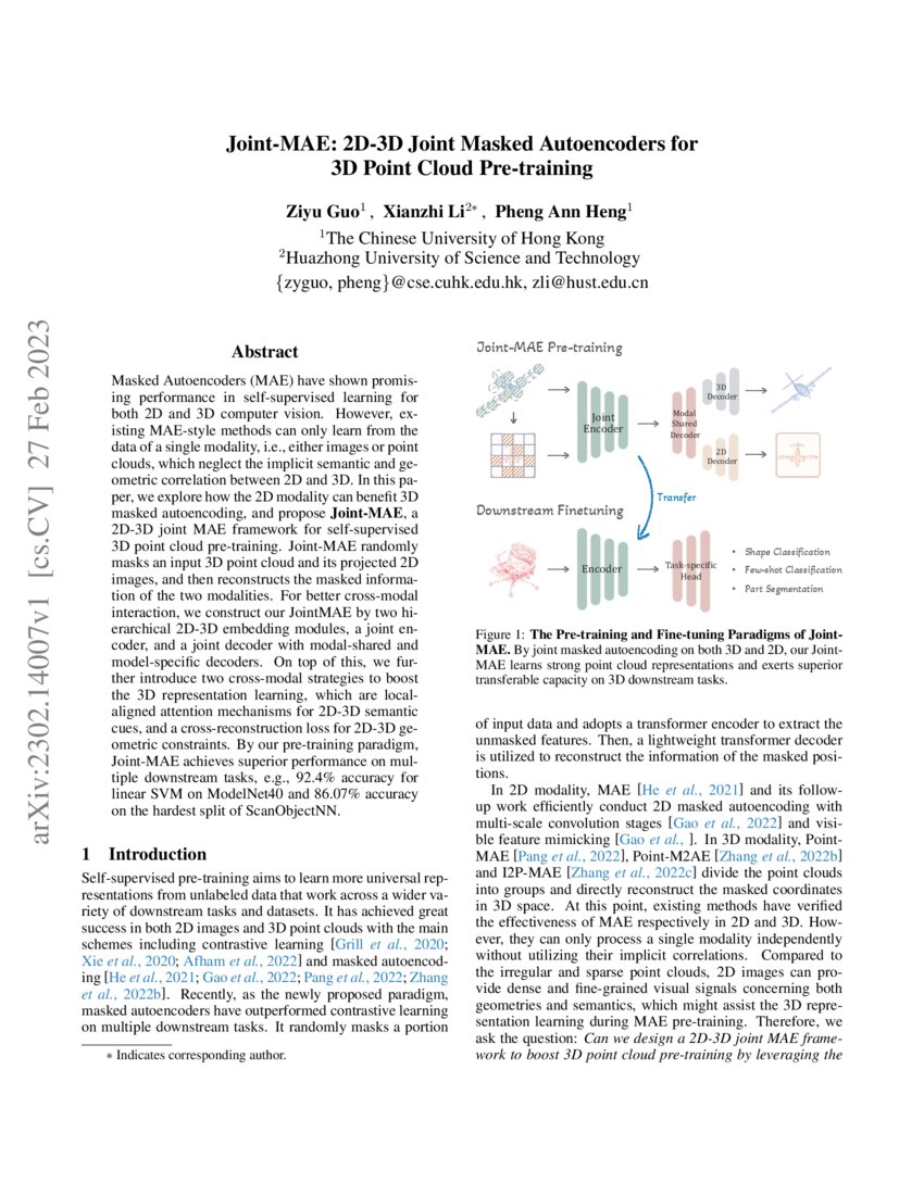 Joint Mae 2d 3d Joint Masked Autoencoders For 3d Point Cloud Pre Training Deepai