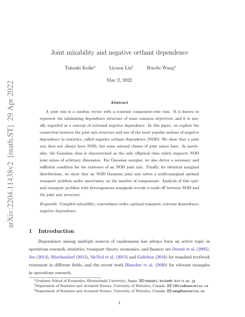 Joint mixability and negative orthant dependence | DeepAI