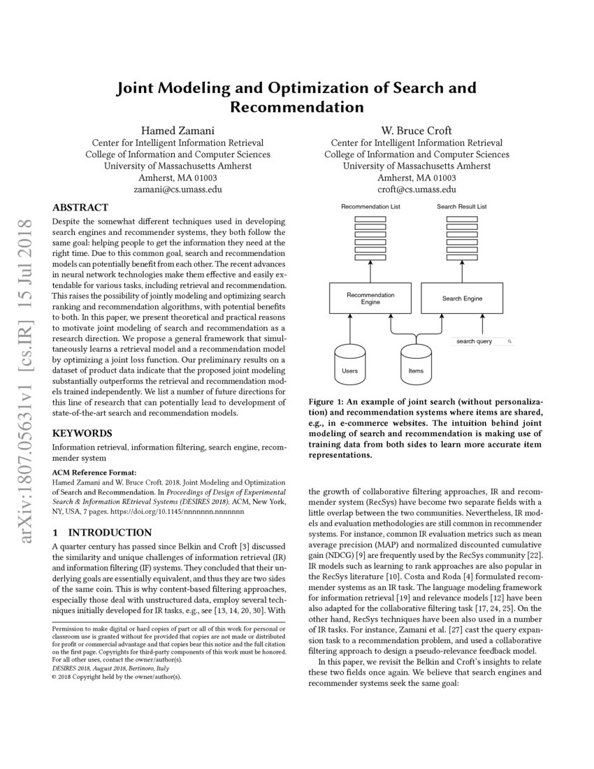 Joint Modeling and Optimization of Search and Recommendation | DeepAI