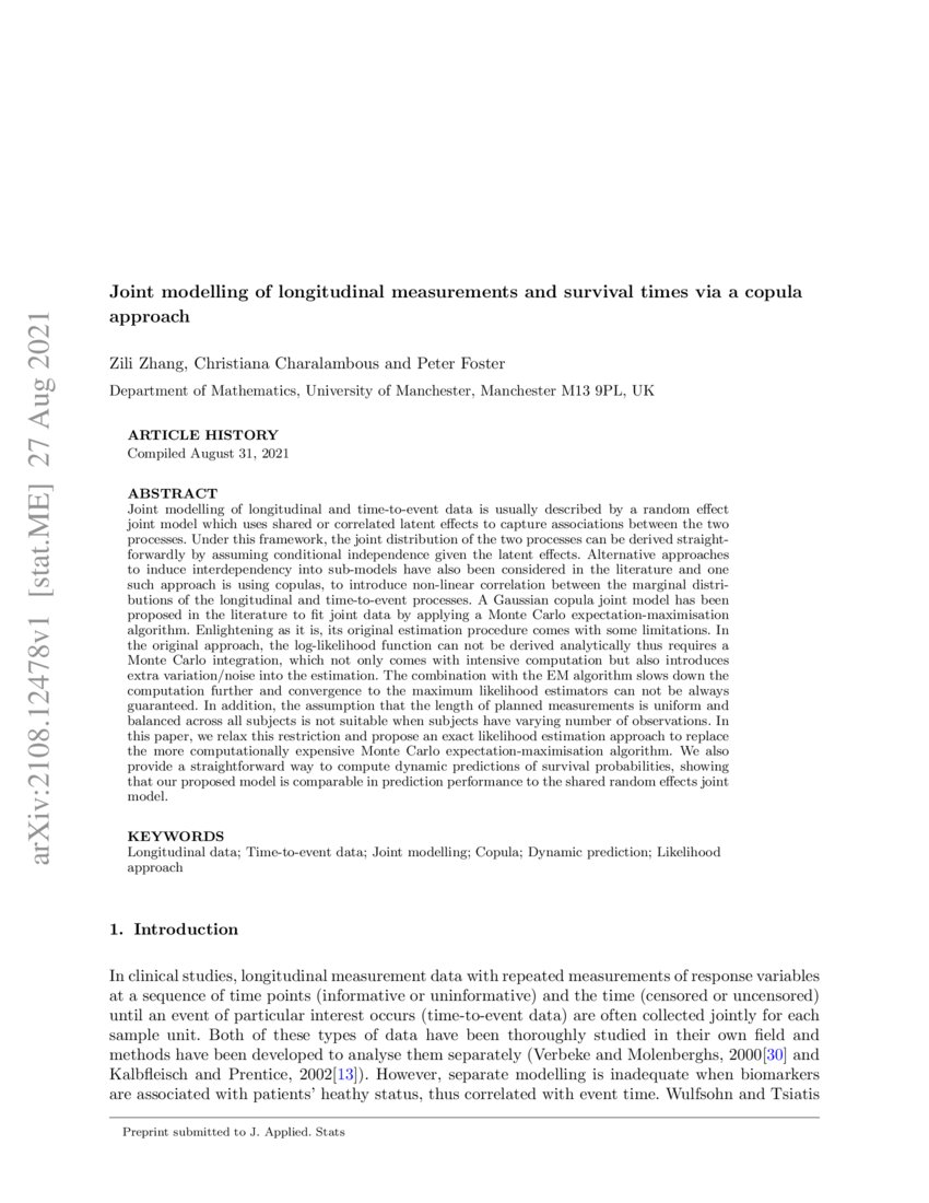 Joint Modelling Of Longitudinal Measurements And Survival Times Via A