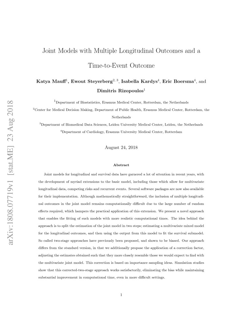 Joint Models with Multiple Longitudinal Outcomes and a Time-to-Event Outcome | DeepAI
