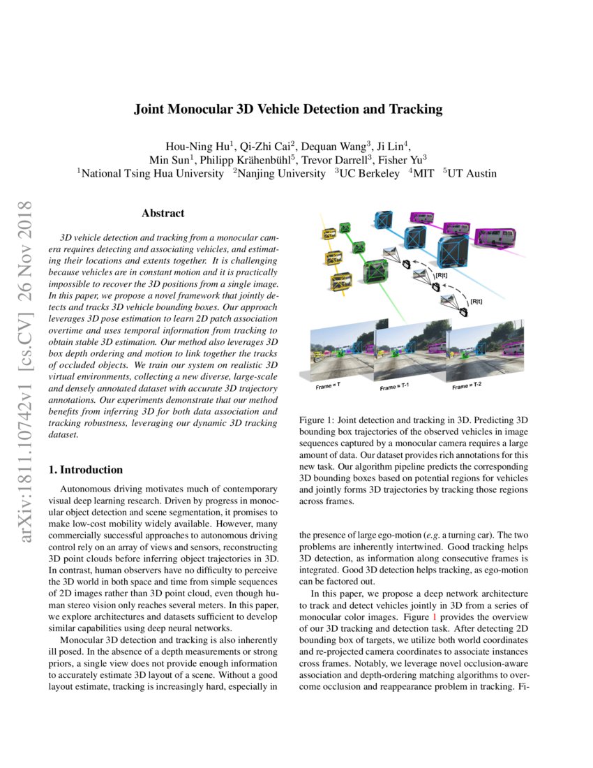 Joint Monocular 3d Vehicle Detection And Tracking Deepai