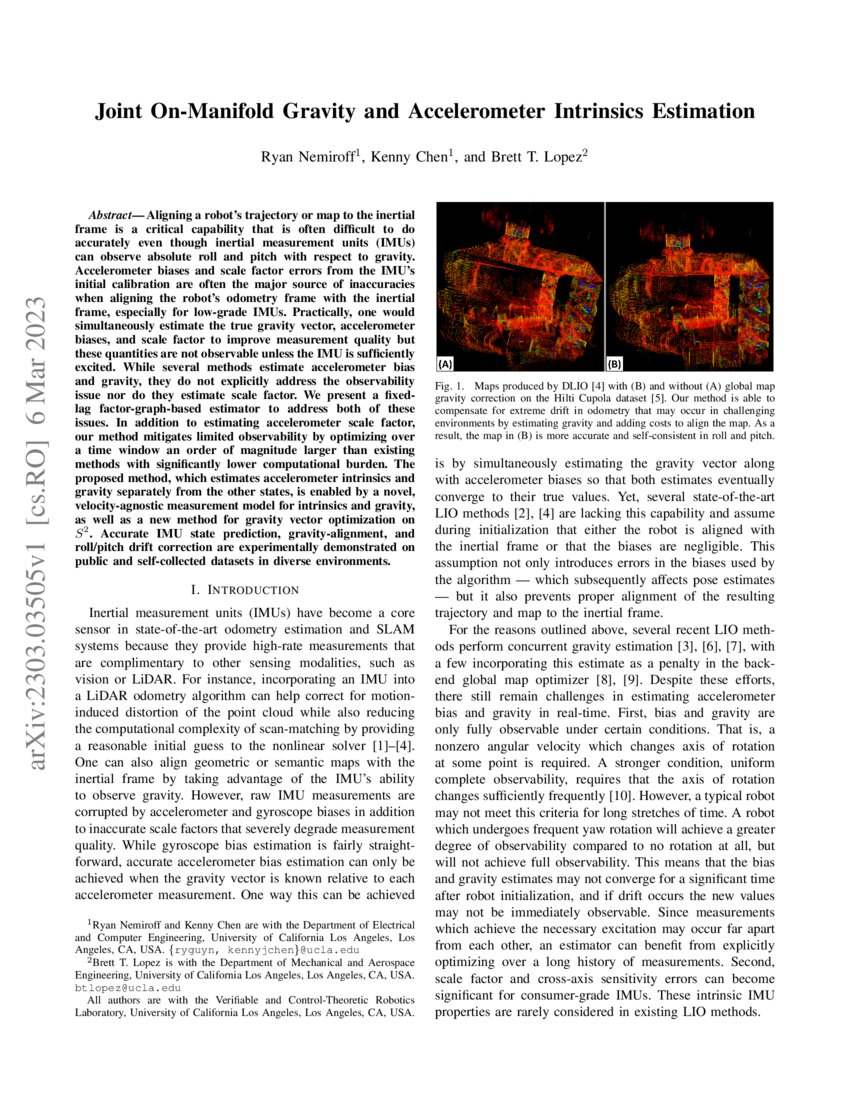 Joint On-Manifold Gravity and Accelerometer Intrinsics Estimation | DeepAI