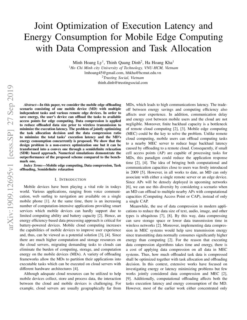 Joint Optimization Of Execution Latency And Energy Consumption For Mobile Edge Computing With
