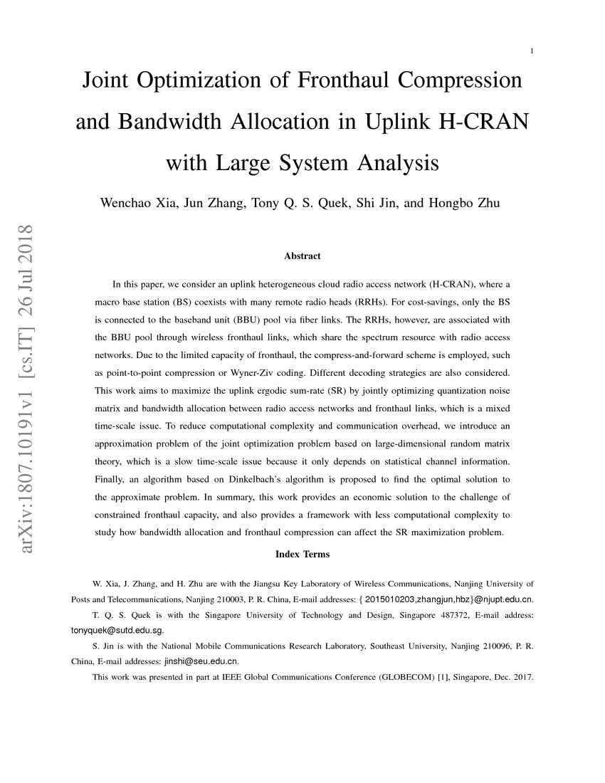 Joint Optimization Of Fronthaul Compression And Bandwidth Allocation In Uplink H Cran With Large