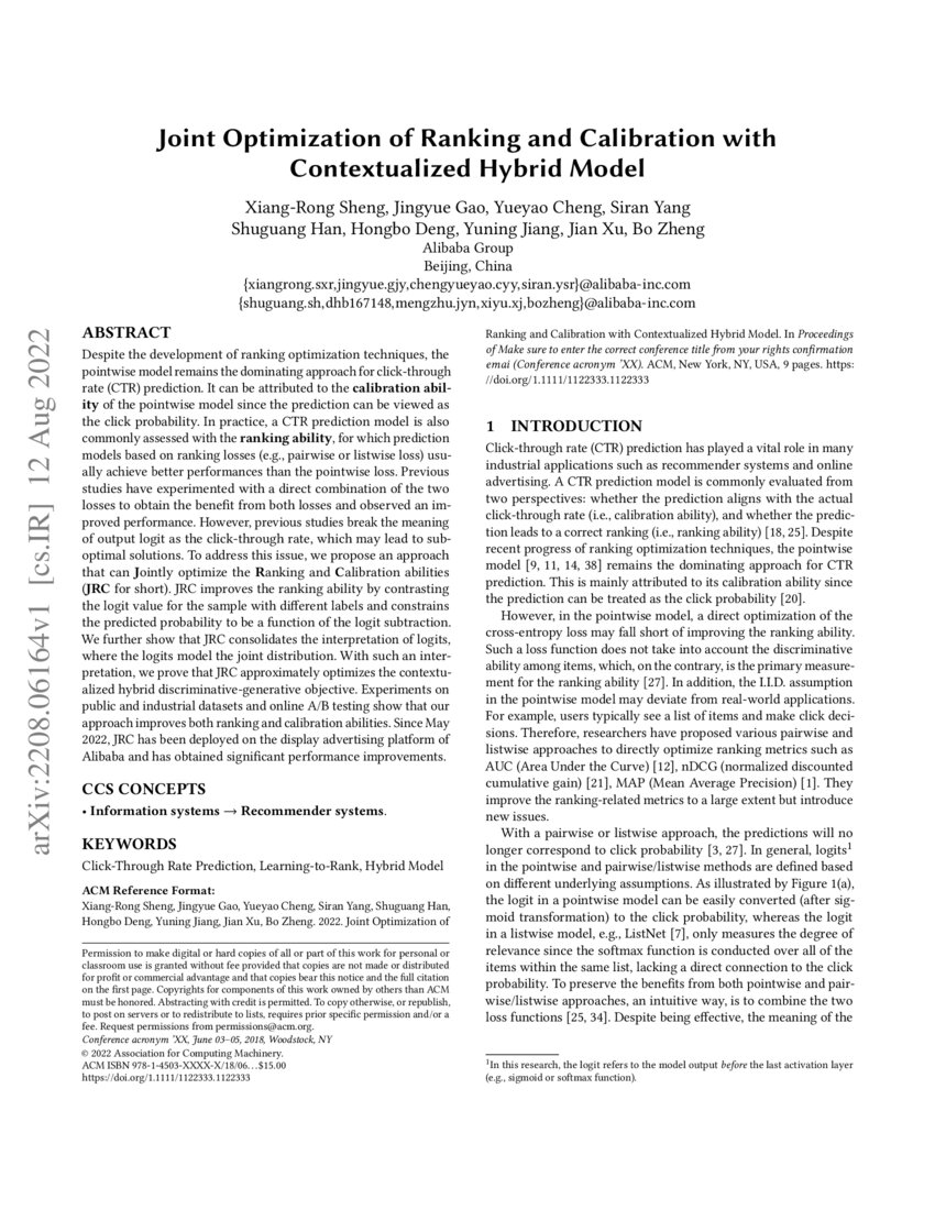 Joint Optimization of Ranking and Calibration with Contextualized Hybrid Model | DeepAI