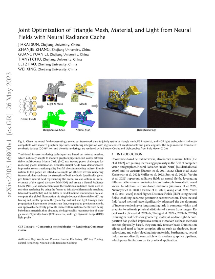 Joint Optimization of Triangle Mesh, Material, and Light from Neural Fields with Neural Radiance ...