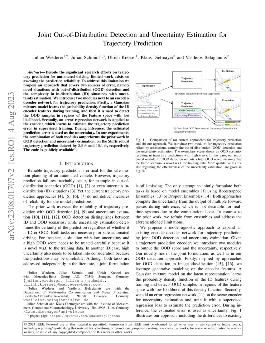 Joint Out-of-Distribution Detection and Uncertainty Estimation for Trajectory Prediction | DeepAI