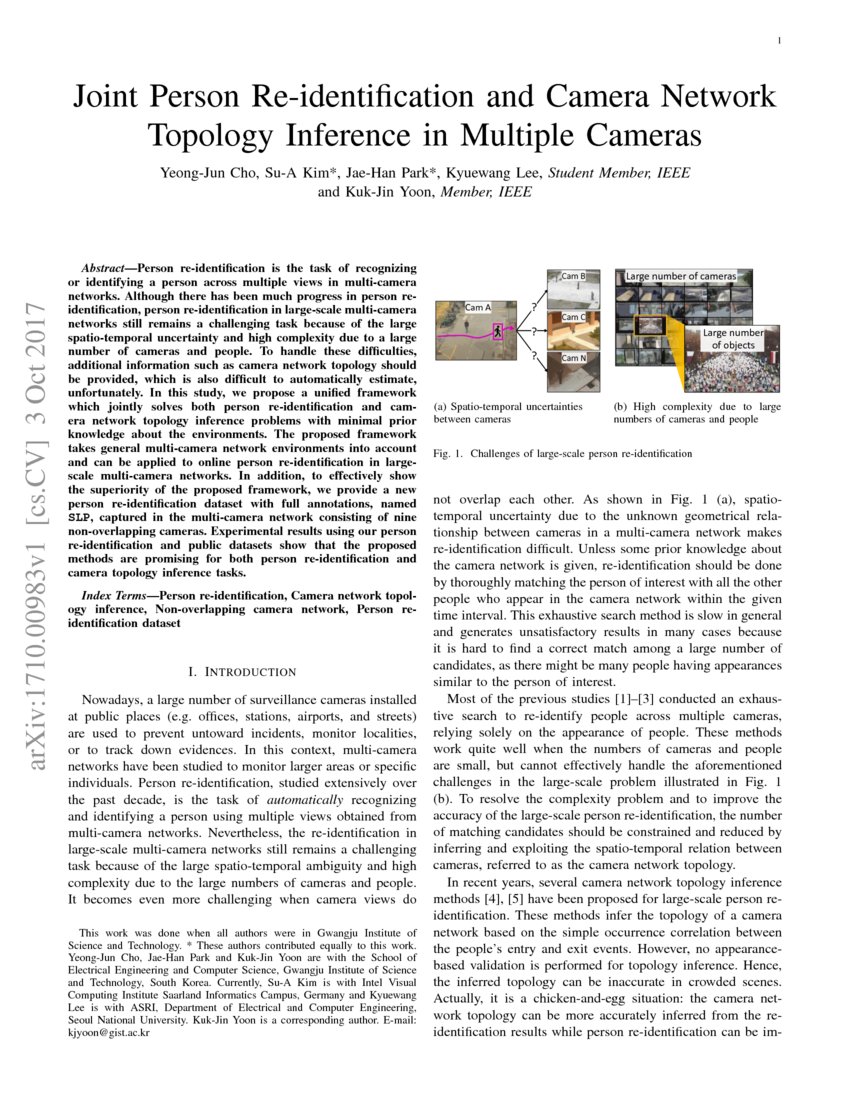 Joint Person Re-identification and Camera Network Topology Inference in Multiple Cameras | DeepAI