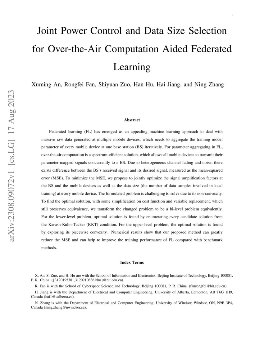 Joint Power Control And Data Size Selection For Over The Air