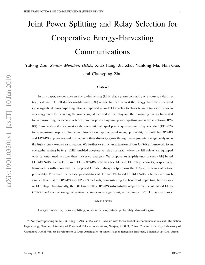 Joint Power Splitting and Relay Selection for Cooperative Energy ...