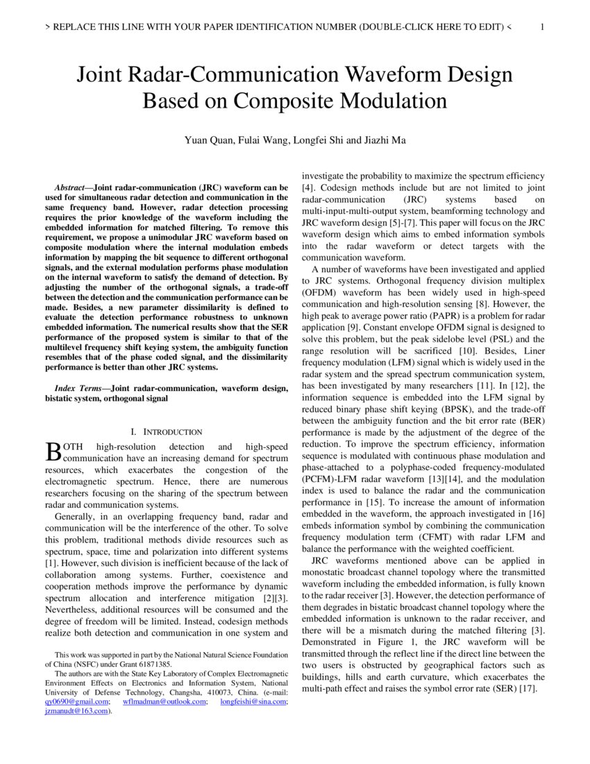 Joint Radar-Communication Waveform Design Based on Composite Modulation ... Joint Radar-Communication Waveform Design Based on Composite Modulation ...