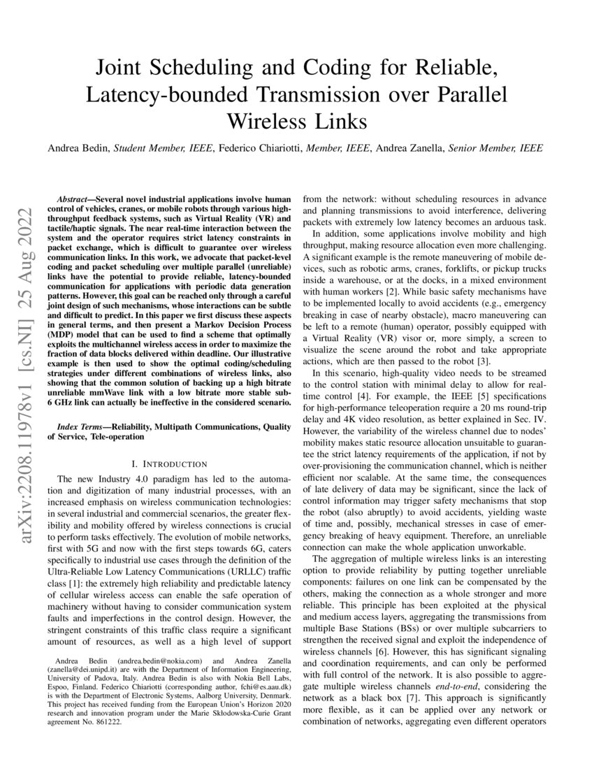 Joint Scheduling And Coding For Reliable Latency Bounded Transmission Over Parallel Wireless