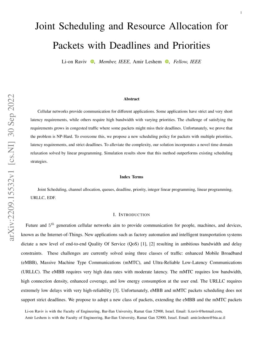 Joint Scheduling and Resource Allocation for Packets with Deadlines and Priorities | DeepAI