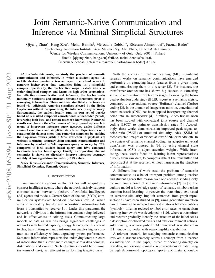 Joint Semantic Native Communication And Inference Via Minimal Simplicial Structures Deepai 6574