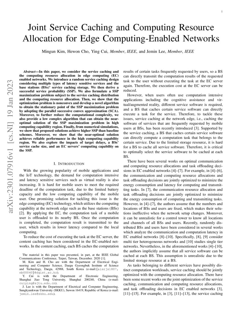 Joint Service Caching And Computing Resource Allocation For Edge Computing Enabled Networks Deepai