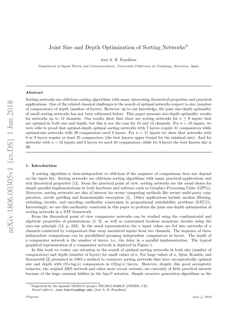 Joint Size and Depth Optimization of Sorting Networks | DeepAI