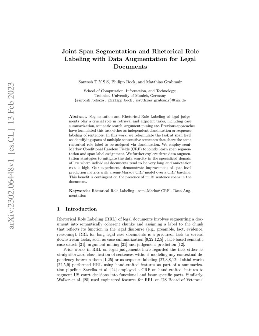 Joint Span Segmentation And Rhetorical Role Labeling With Data