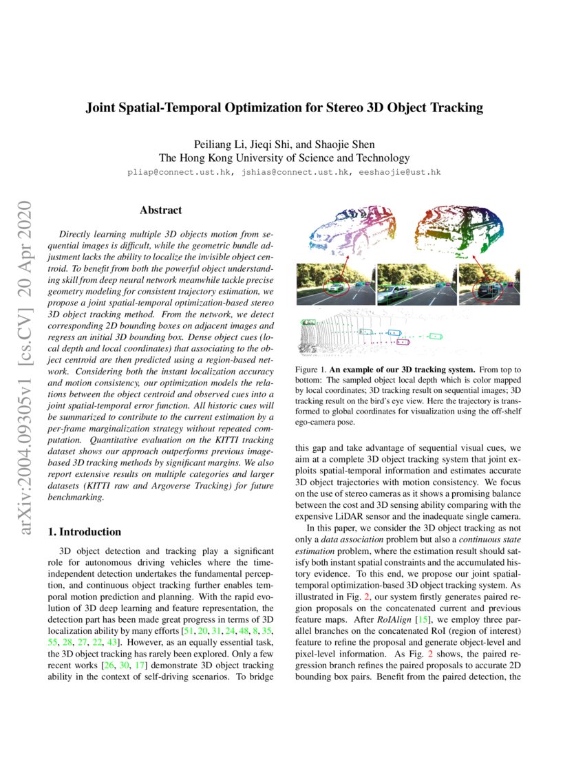 Joint Spatial Temporal Optimization For Stereo 3d Object Tracking Deepai
