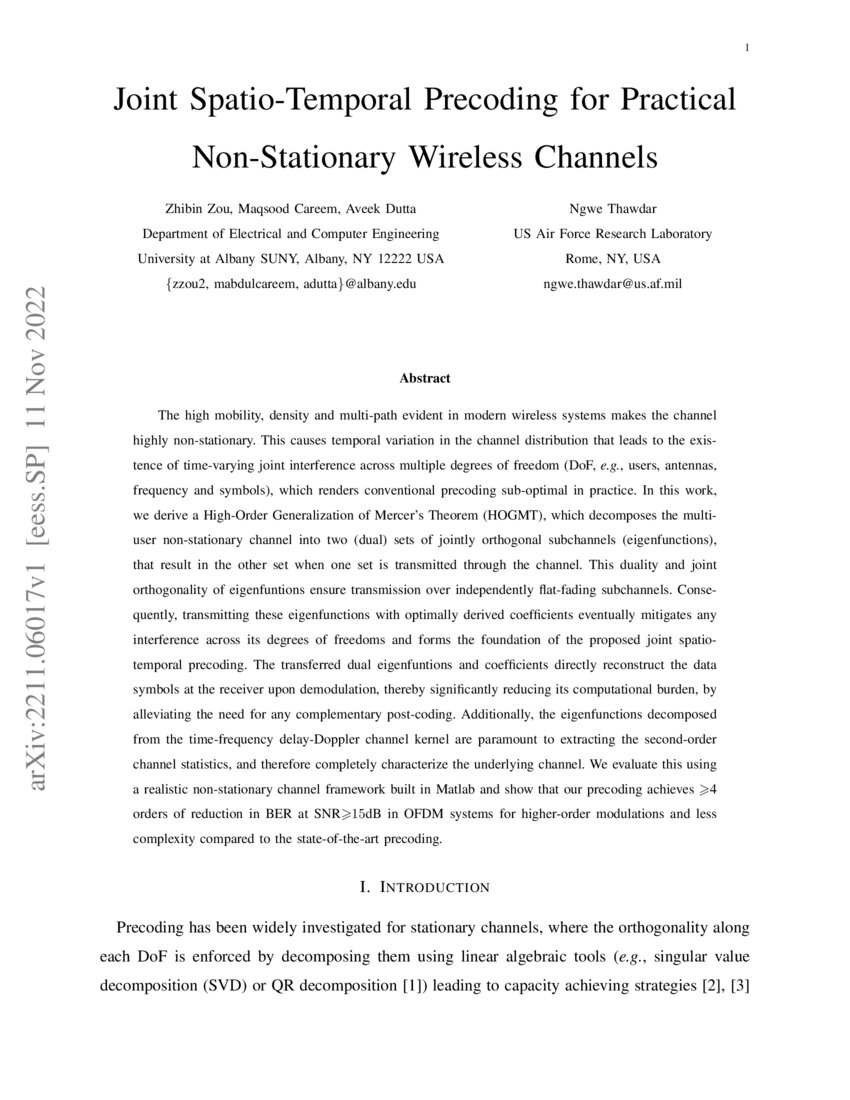Joint Spatio Temporal Precoding For Practical Non Stationary Wireless