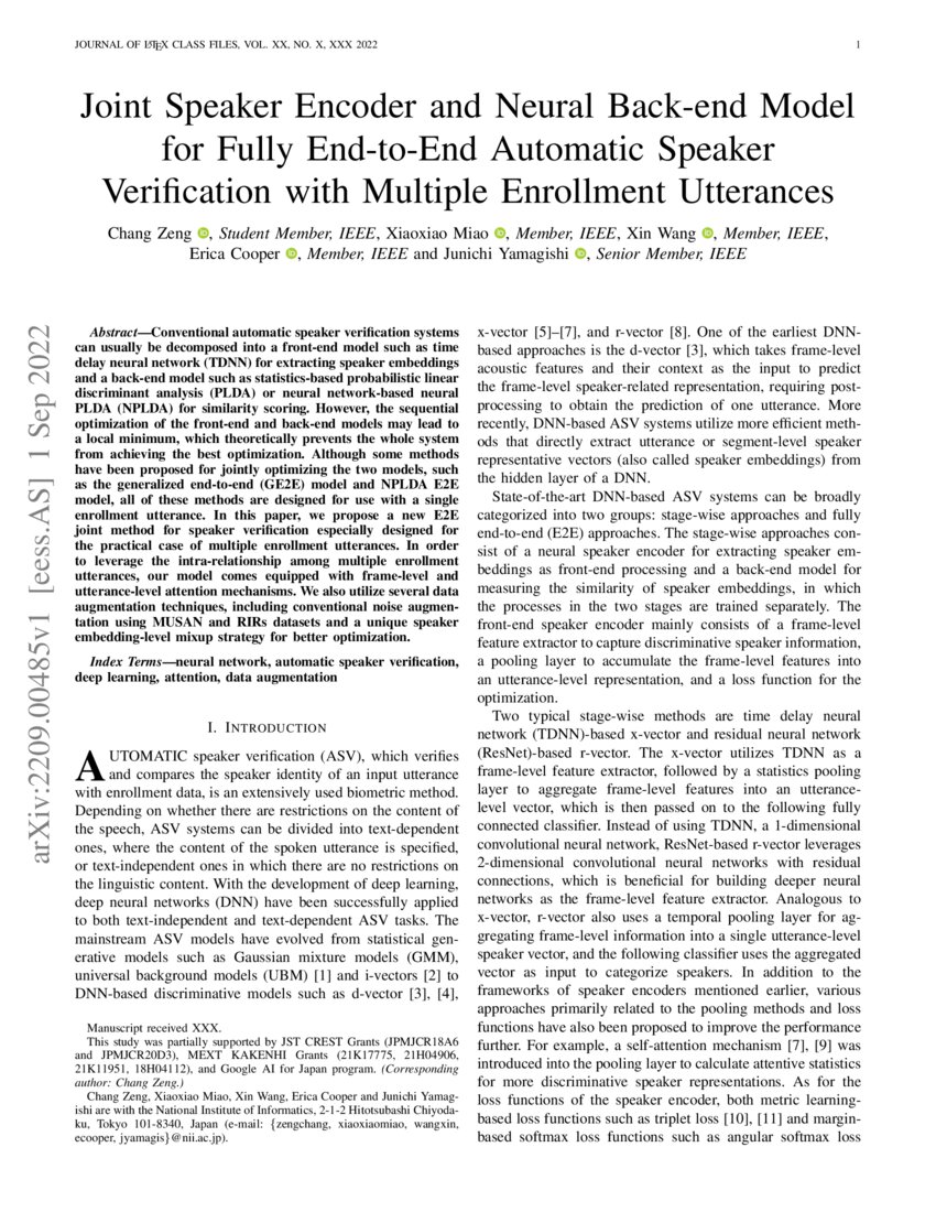 Joint Speaker Encoder And Neural Back End Model For Fully End To End Automatic Speaker