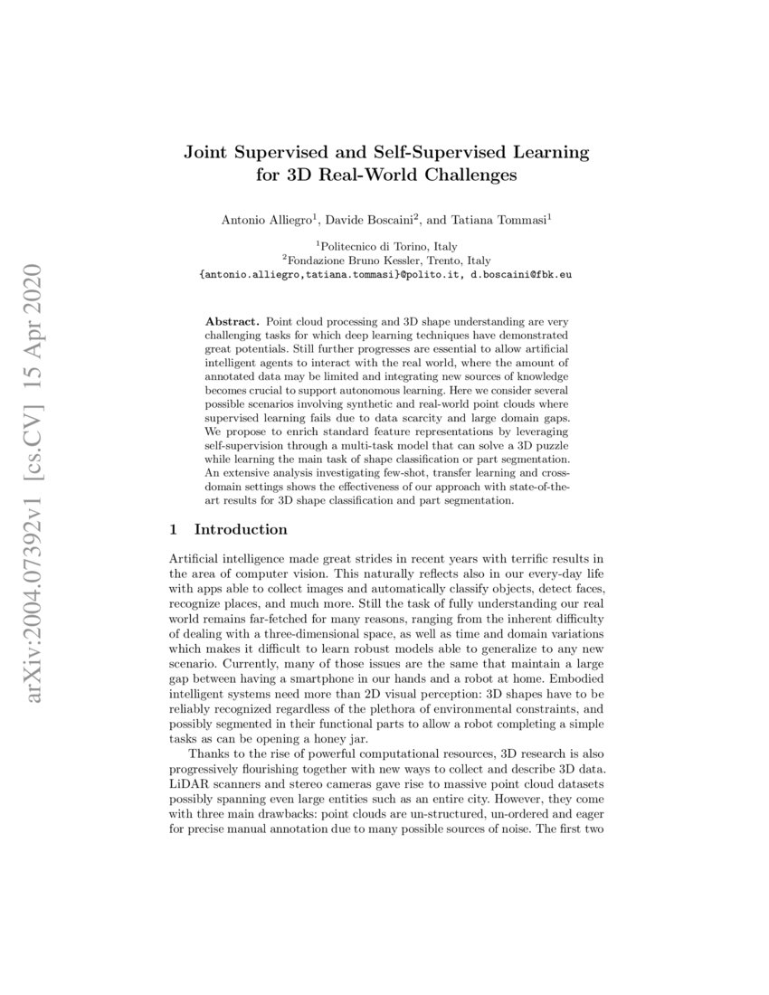 Joint Supervised And Self Supervised Learning For 3d Real World Challenges Deepai