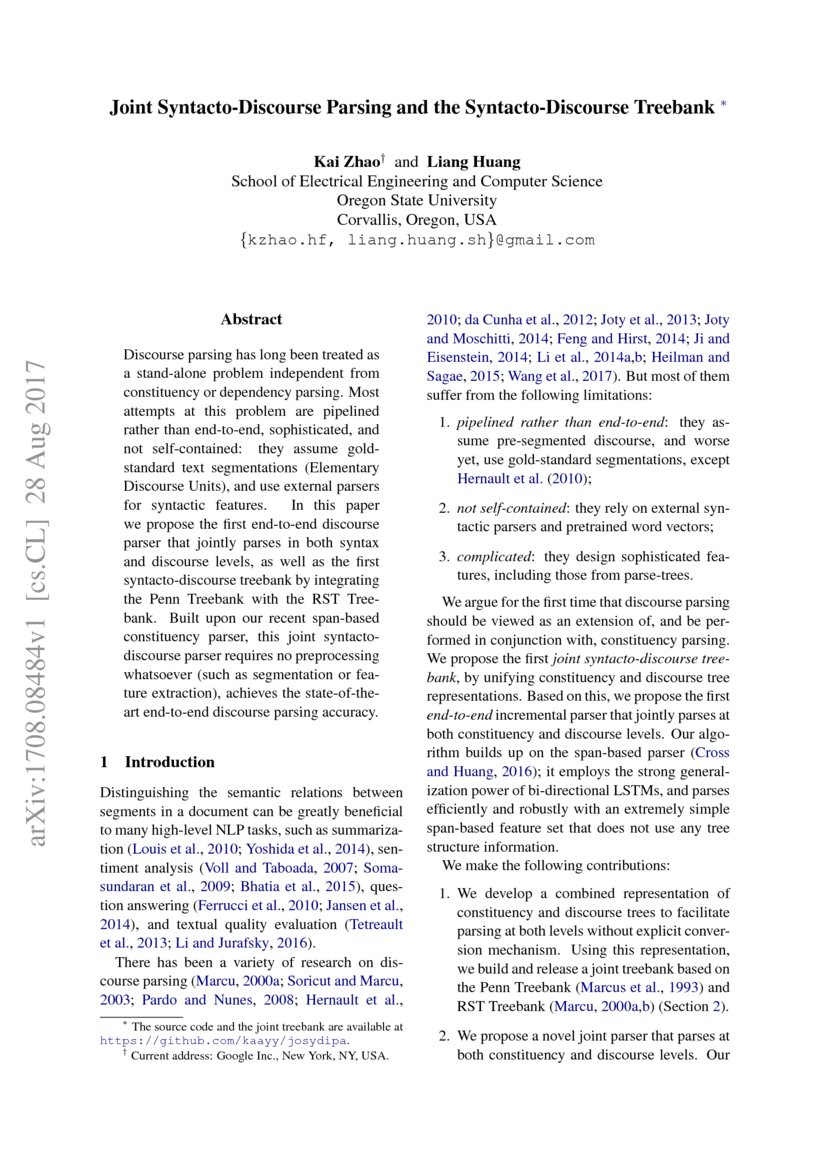 Joint Syntacto-Discourse Parsing and the Syntacto-Discourse Treebank | DeepAI