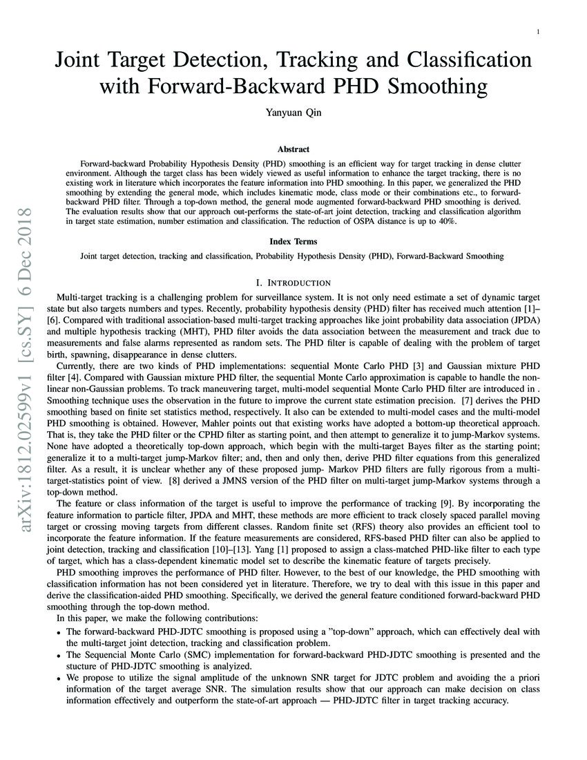 Joint Target Detection Tracking And Classification With Forward Backward Phd Smoothing Deepai