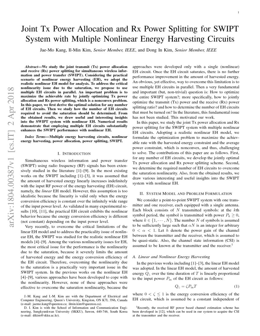 Joint Tx Power Allocation and Rx Power Splitting for SWIPT System with Multiple Nonlinear Energy ...