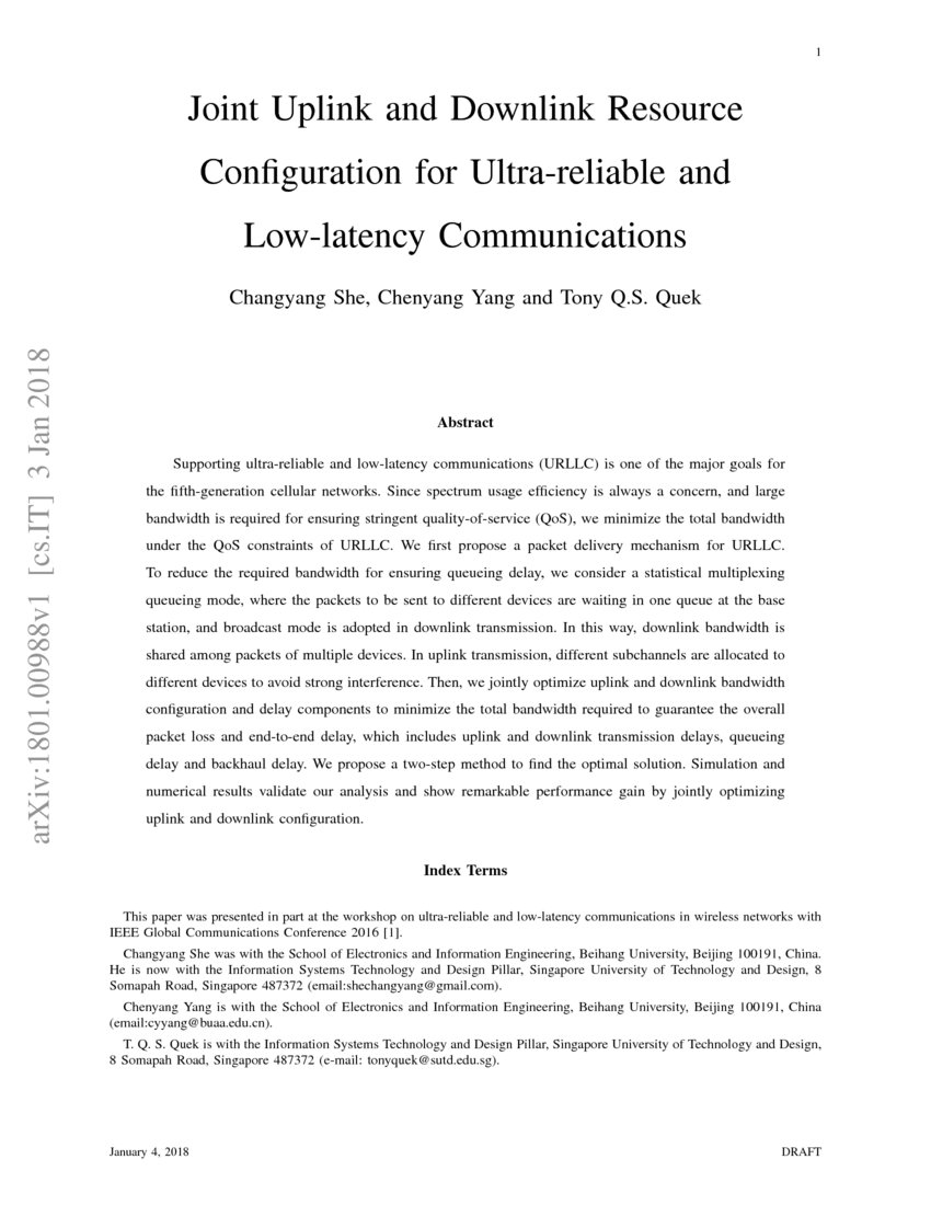 Joint Uplink And Downlink Resource Configuration For Ultra Reliable And Low Latency