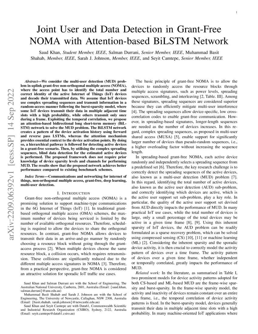 Joint User And Data Detection In Grant Free Noma With Attention Based Bilstm Network Deepai