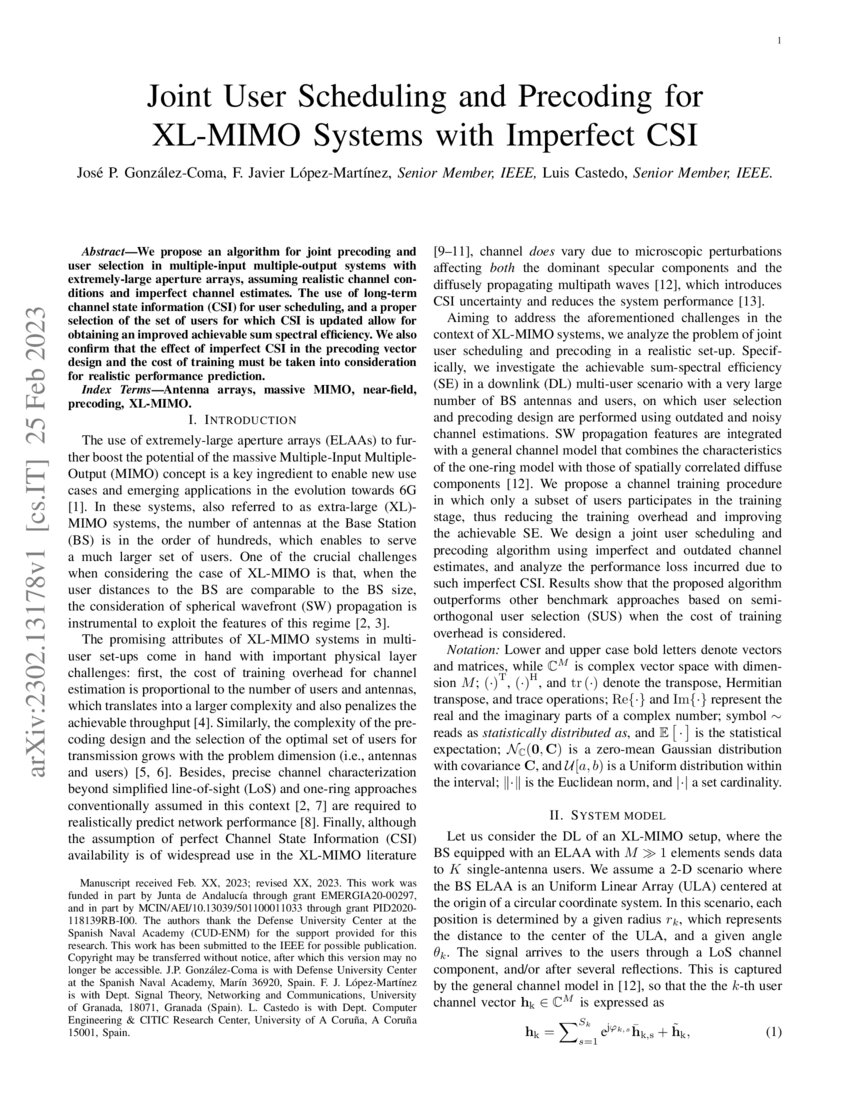 Joint User Scheduling And Precoding For Xl Mimo Systems With Imperfect Csi Deepai
