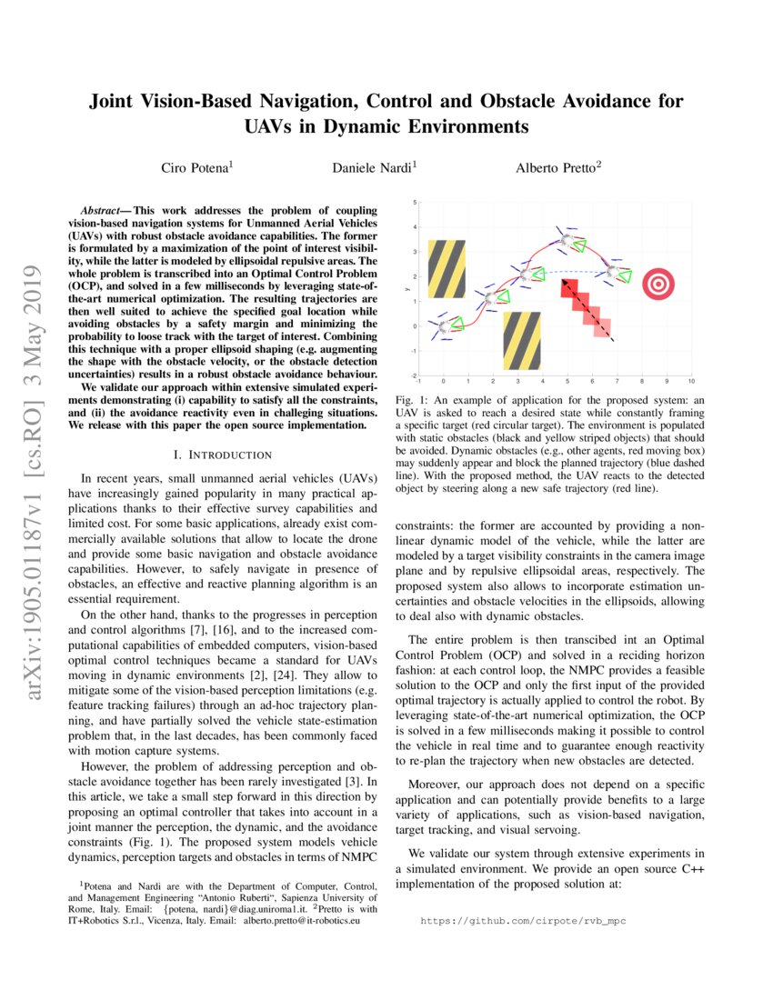 Joint Vision Based Navigation Control And Obstacle Avoidance For Uavs In Dynamic Environments