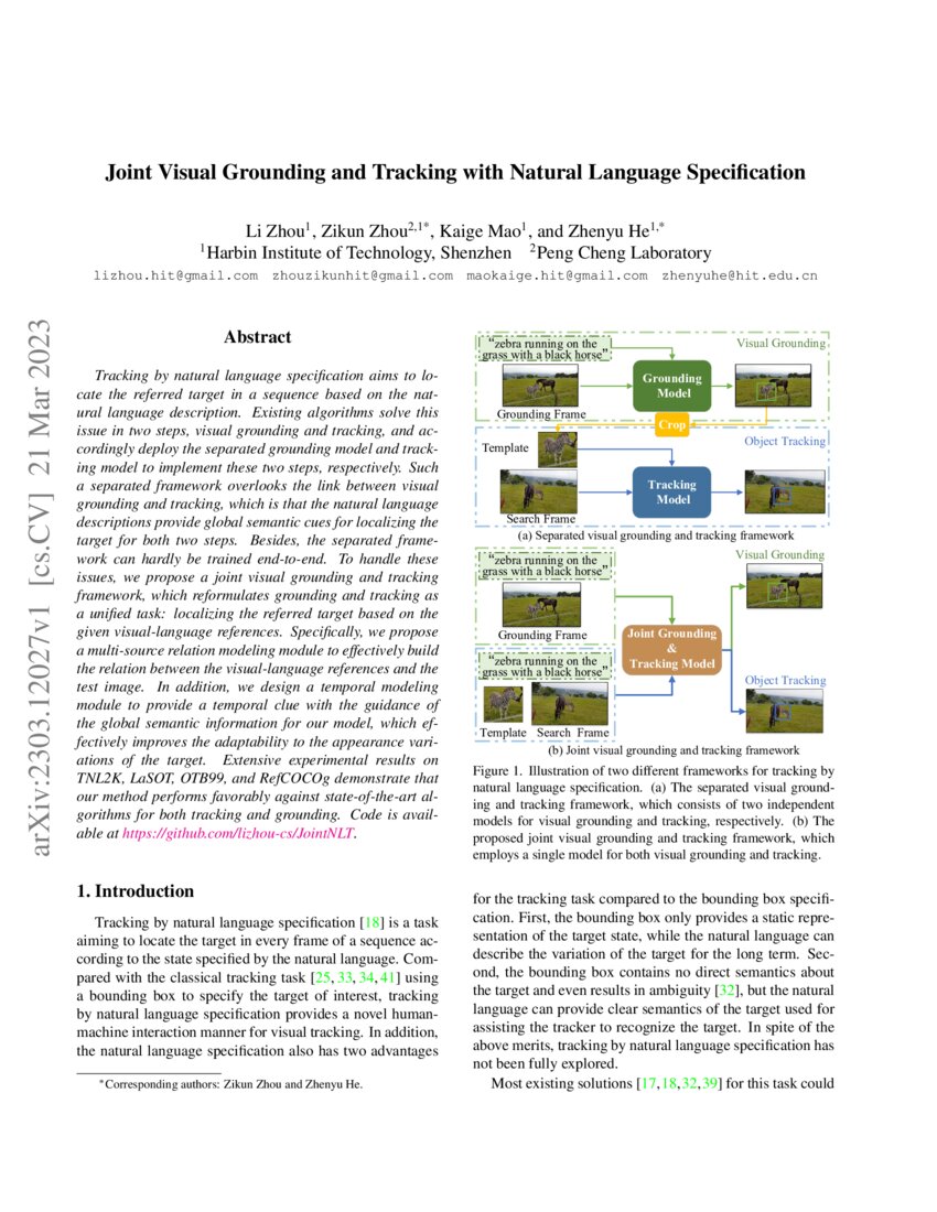 Joint Visual Grounding and Tracking with Natural Language Specification | DeepAI