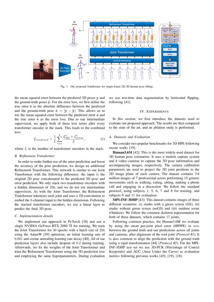 Jointformer: Single-Frame Lifting Transformer with Error Prediction and Refinement for 3D Human ...