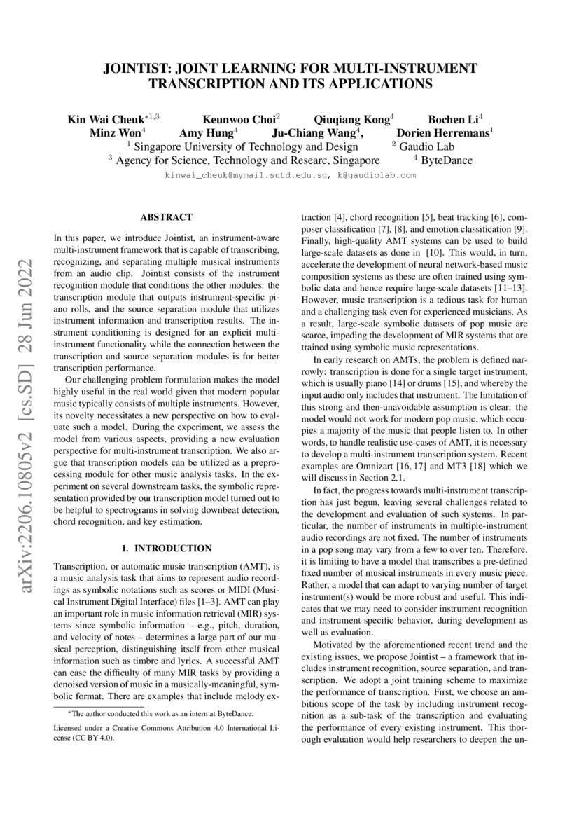 Jointist: Joint Learning for Multi-instrument Transcription and Its Applications | DeepAI