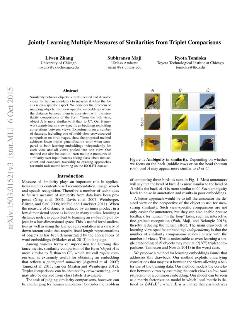 Jointly Learning Multiple Measures of Similarities from Triplet Comparisons | DeepAI
