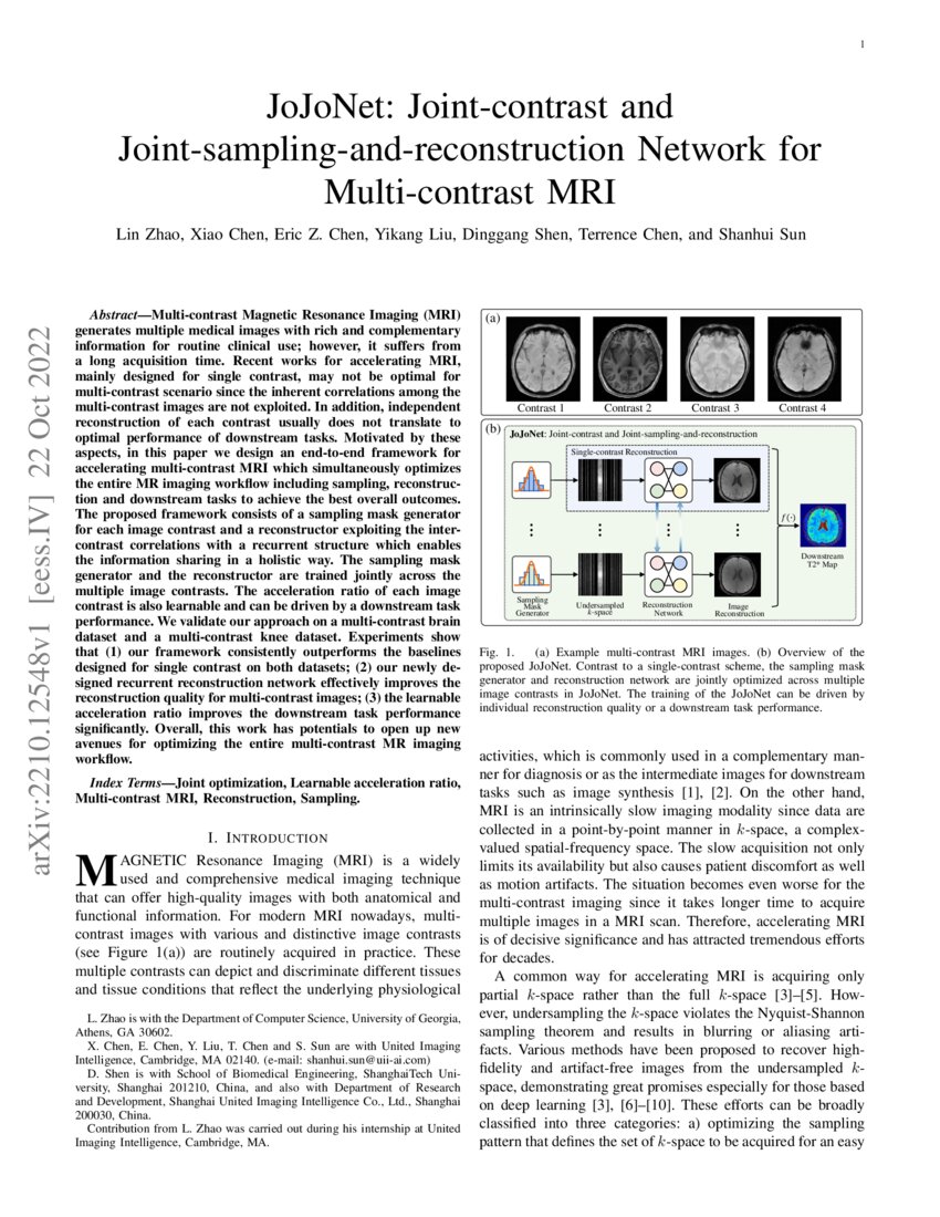 JoJoNet: Joint-contrast and Joint-sampling-and-reconstruction Network for Multi-contrast MRI ...