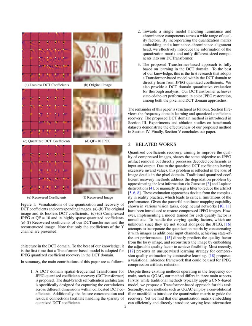 Jpeg Quantized Coefficient Recovery Via Dct Domain Spatial Frequential Transformer Deepai