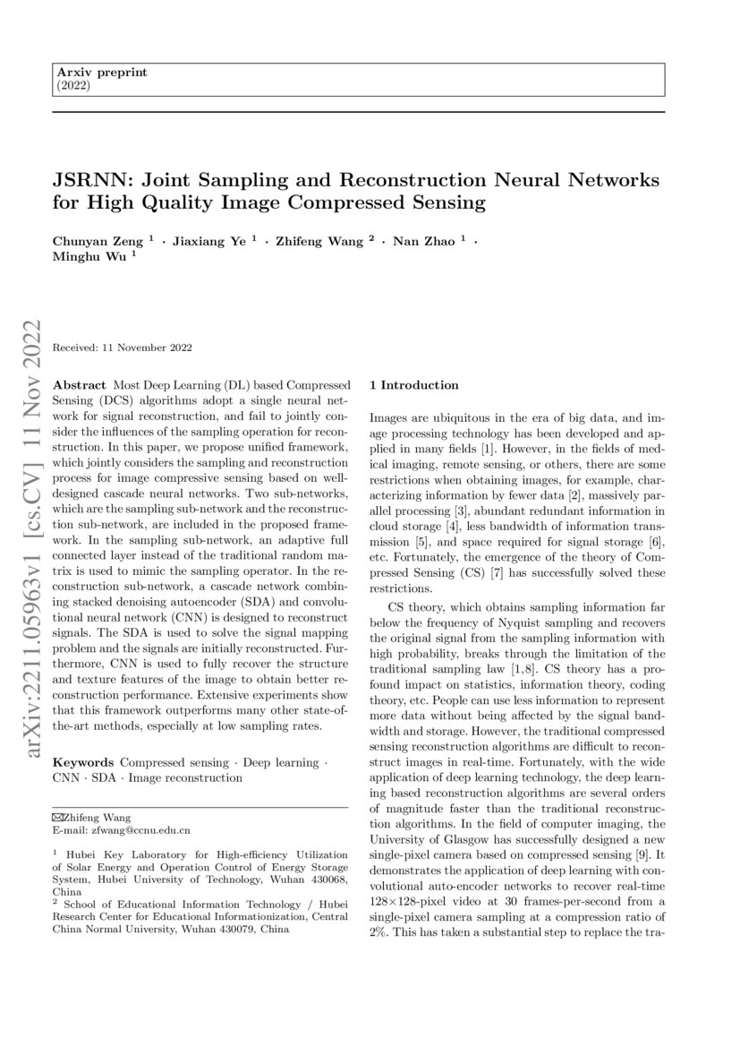 JSRNN: Joint Sampling and Reconstruction Neural Networks for High Quality Image Compressed ...